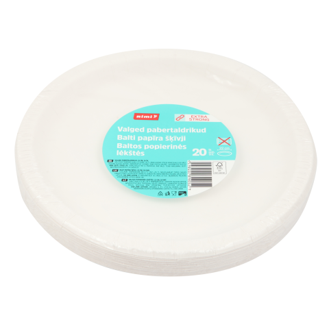 Papptaldrikud valged Rimi 22 cm 20 tk