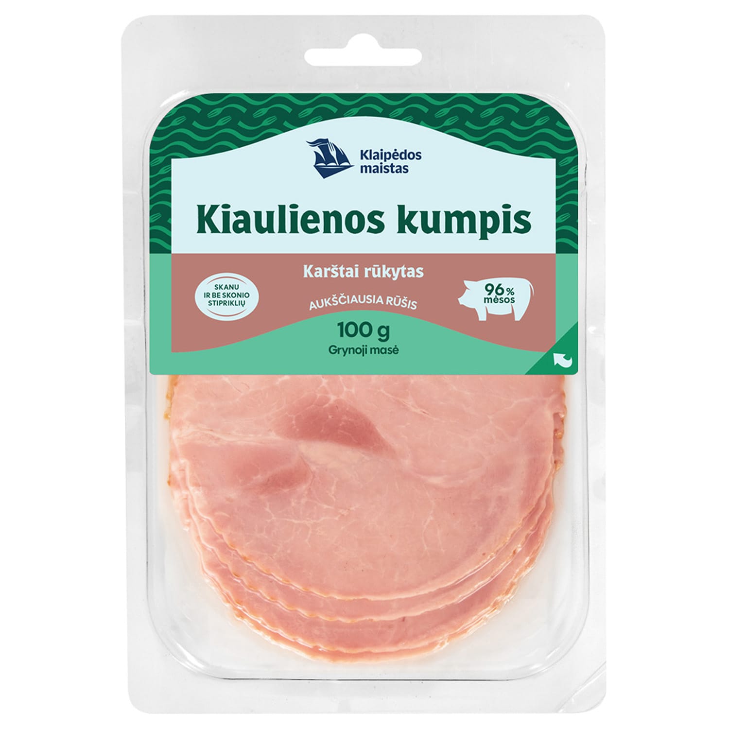 K. rūk. KLAIPĖDOS kiaul. kumpis, a. r., 100 g