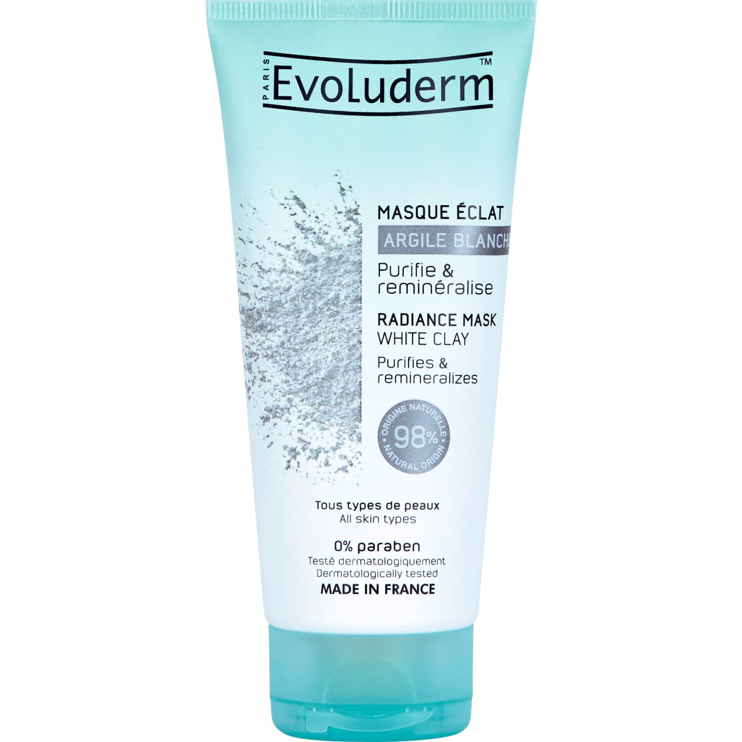 Mask Evoluderm valge saviga, sära andev 100ml