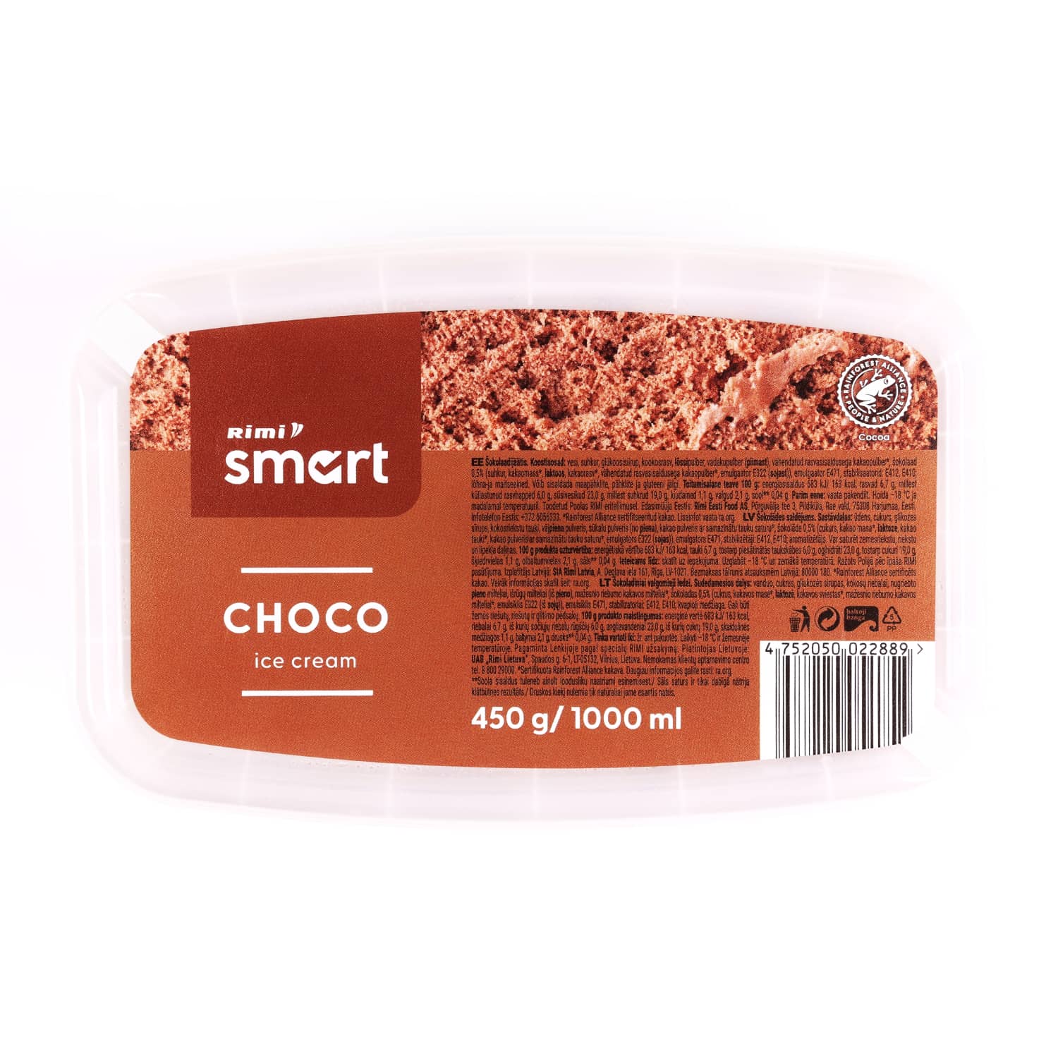 Šokolad. valg. ledai RIMI SMART, 1 l / 450 g