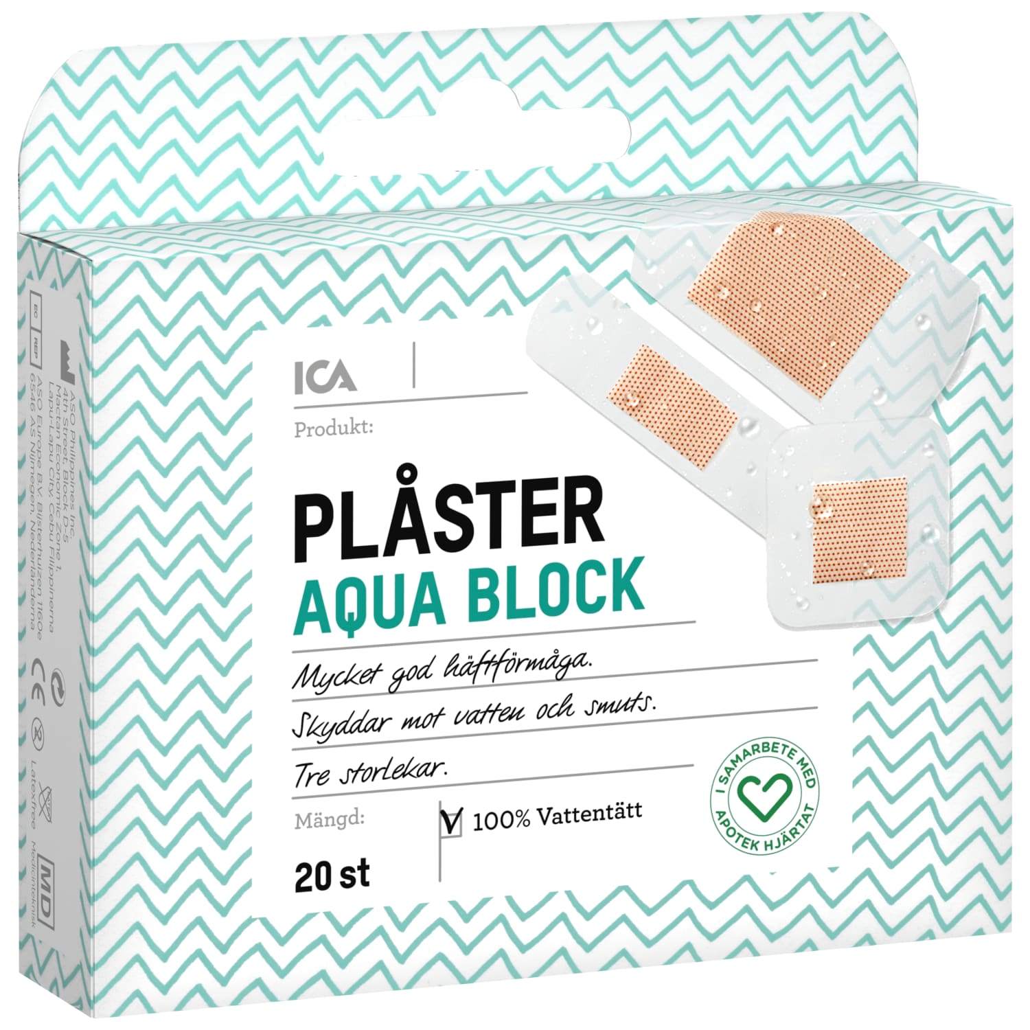 Neperšlamp. pleistrai ICA AQUA BLOCK, 20 vnt.